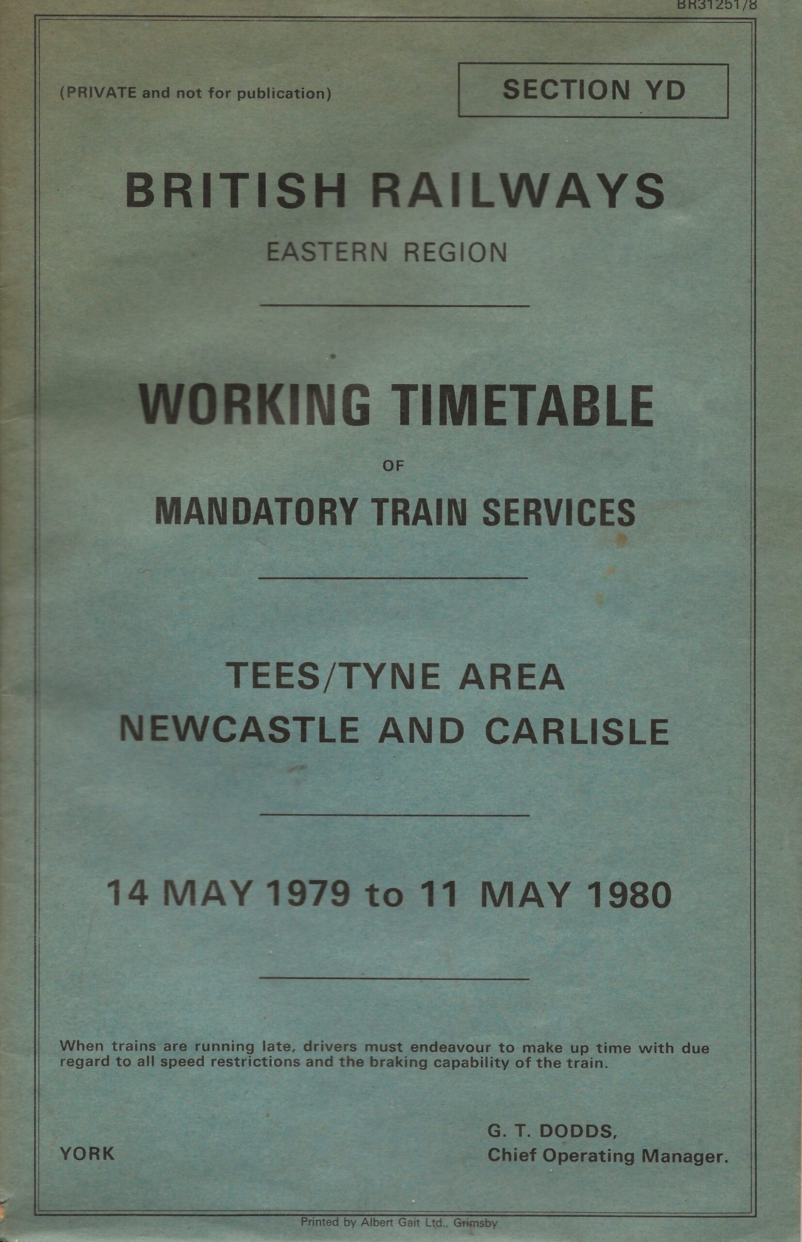 British Railways Eastern Region Working Timetable of Mandatory Train ...